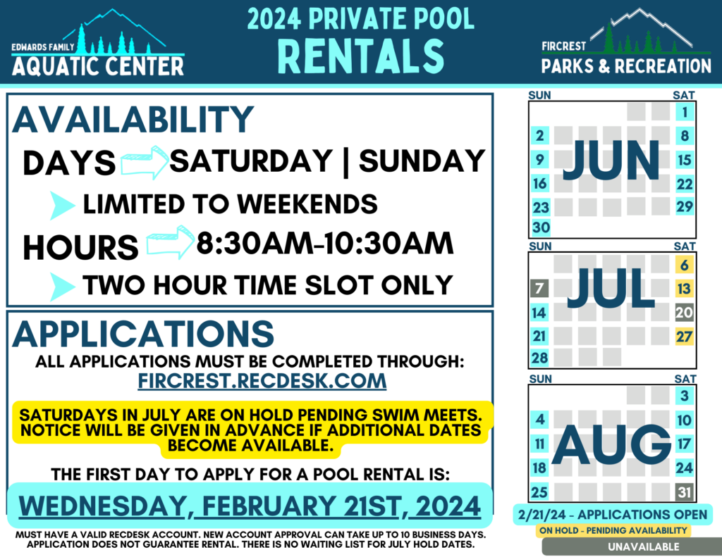 2024 Pool Rental Infographic - City of Fircrest