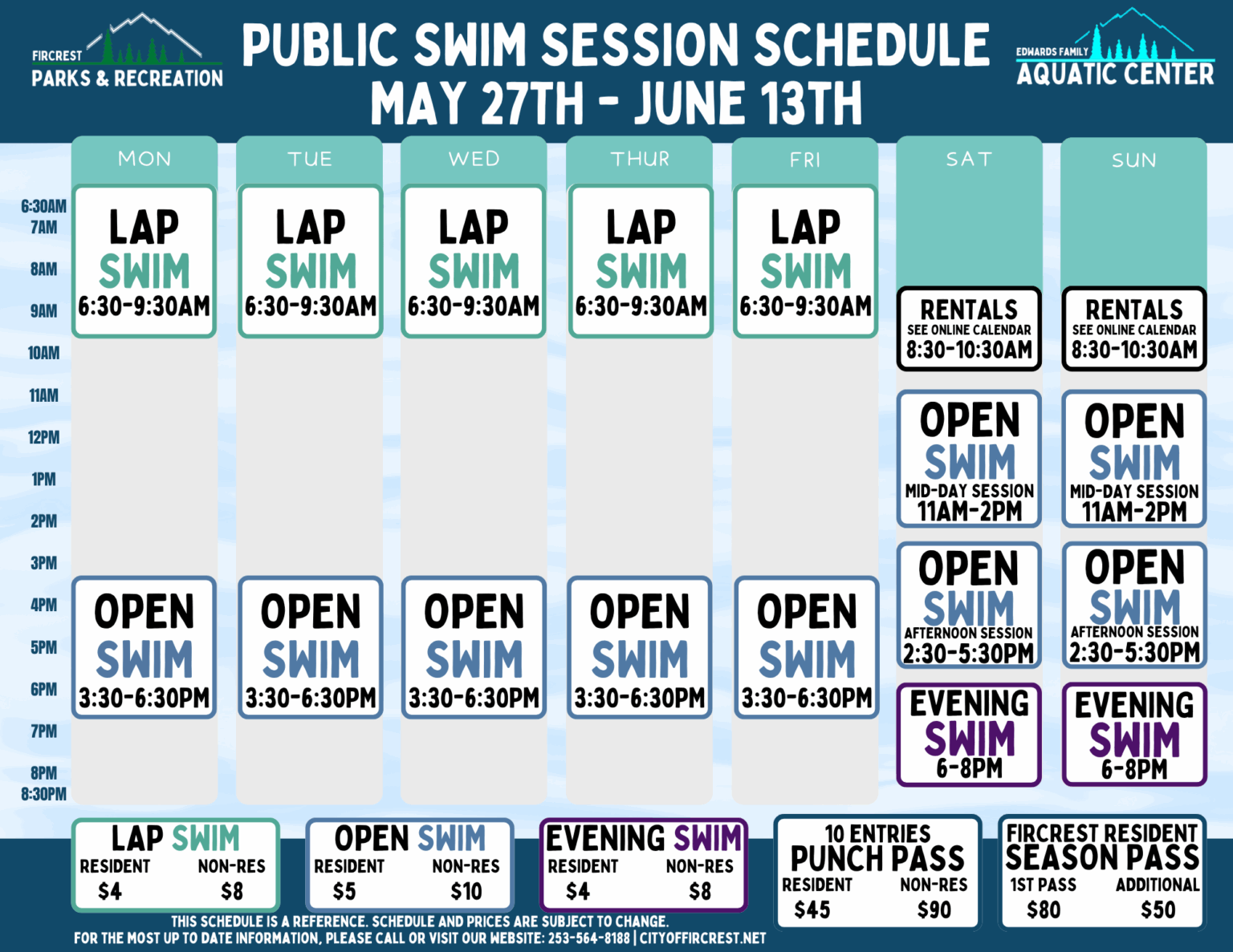 Pool Schedule - City of Fircrest