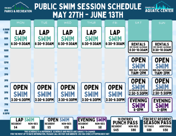 Pool Schedule - City of Fircrest