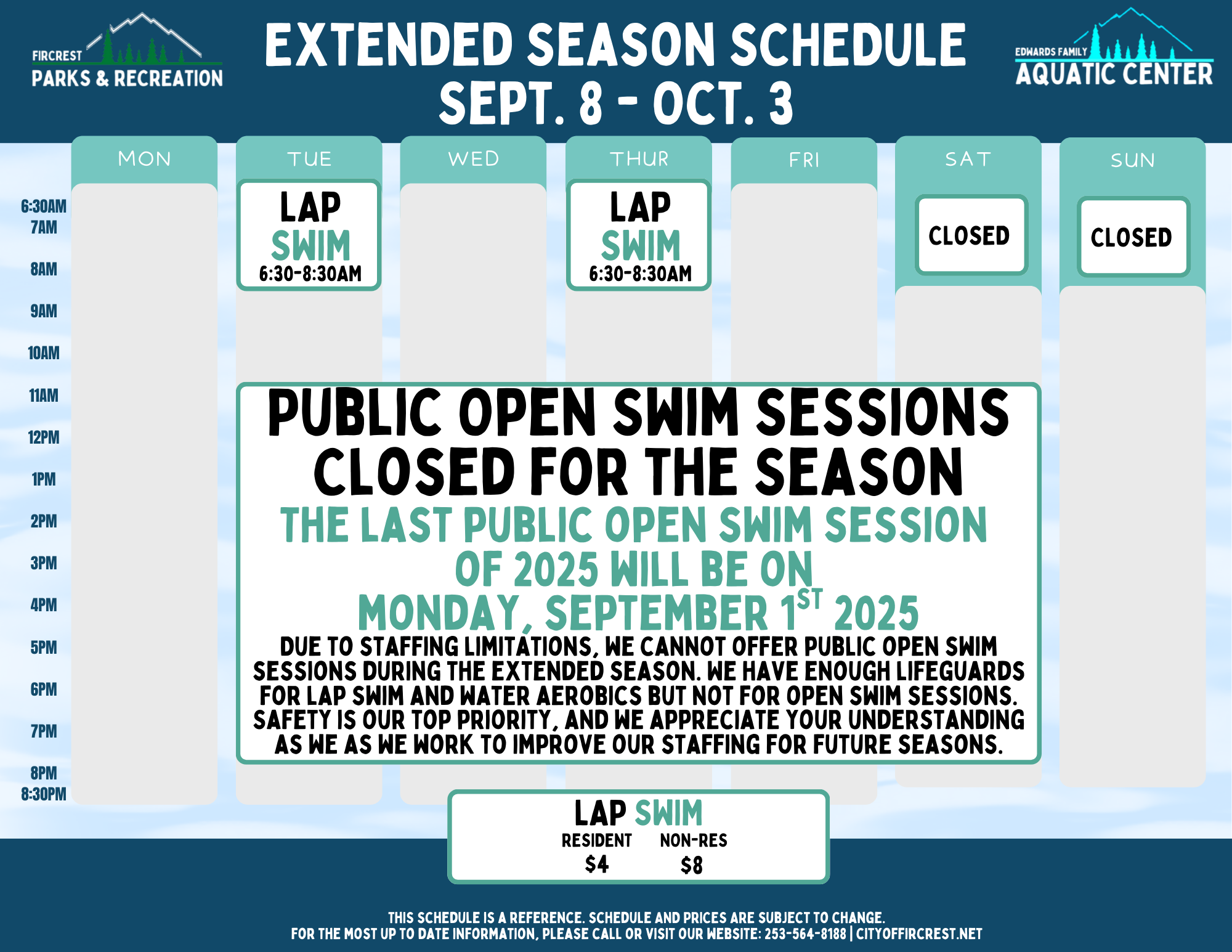 Pool Schedule - City of Fircrest